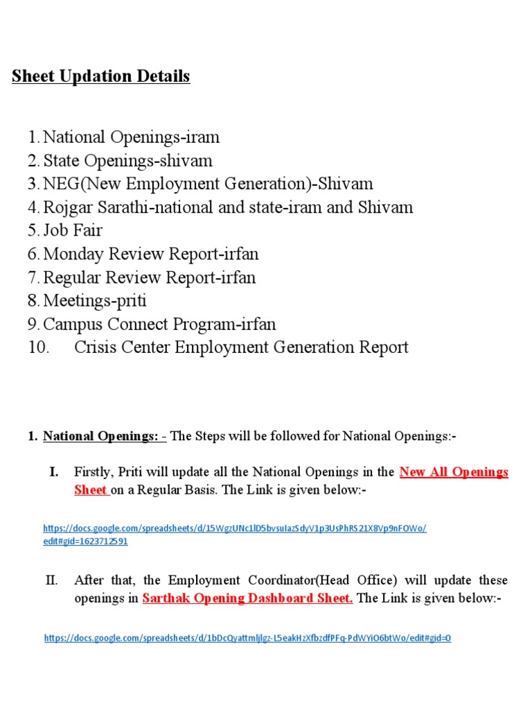 Sheet Updation Details | PDF | Employment | Online And Offline