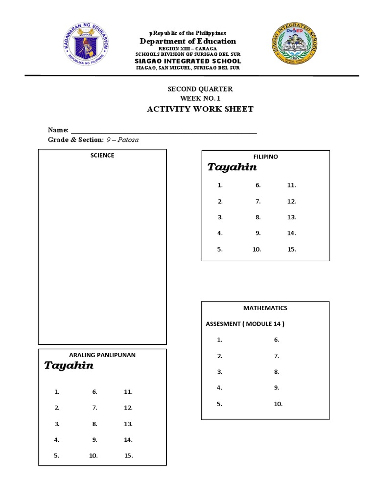 Activity Work Sheet | PDF | Philippines