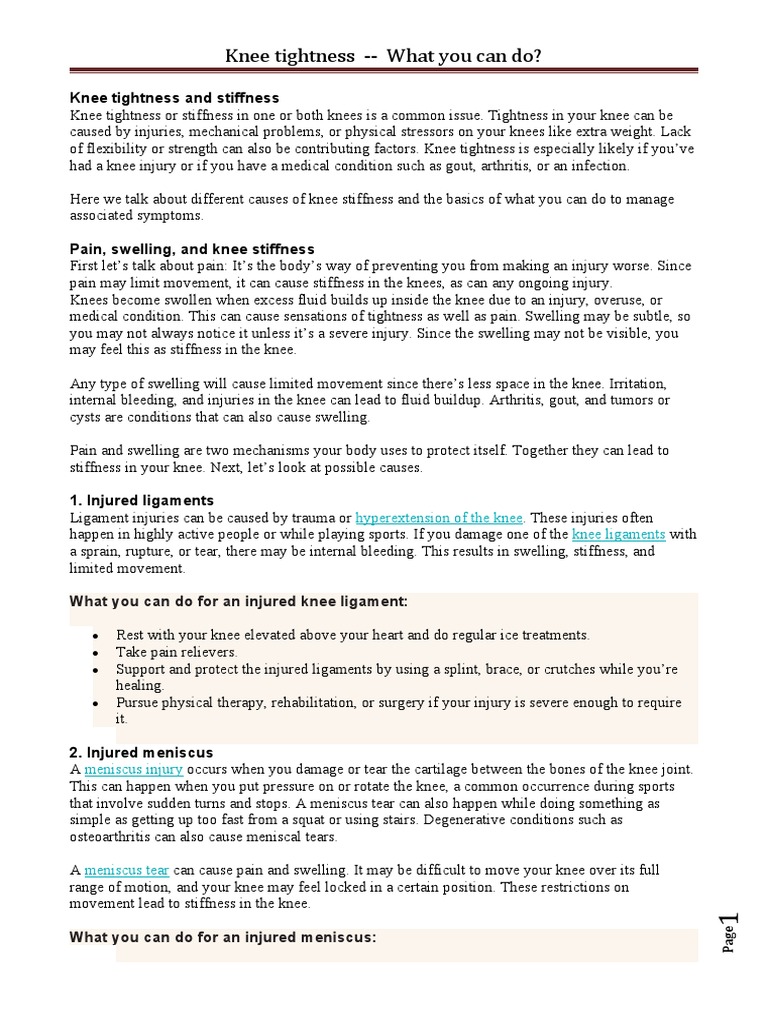 Causes of Knee Tightness | PDF | Knee | Arthritis