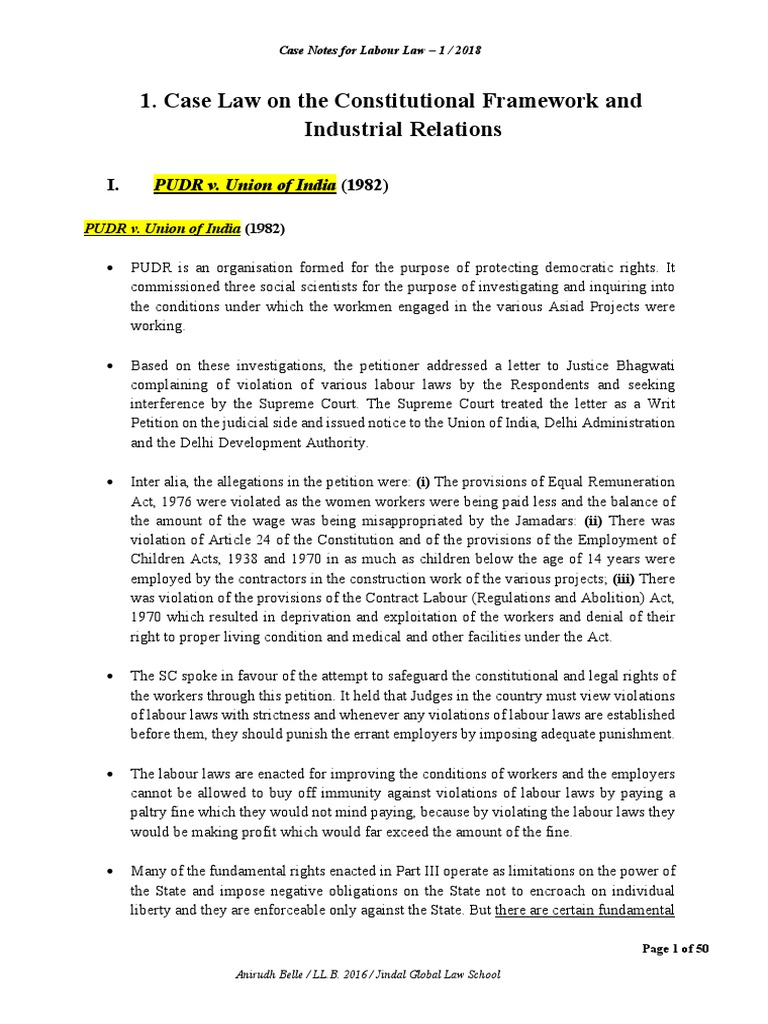 Labour Law Case Notes Overview | PDF | Employment | Labour Economics