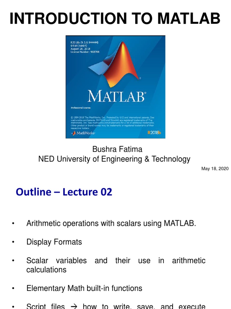 Introduction To Matlab: Bushra Fatima NED University of Engineering & Technology | PDF ...
