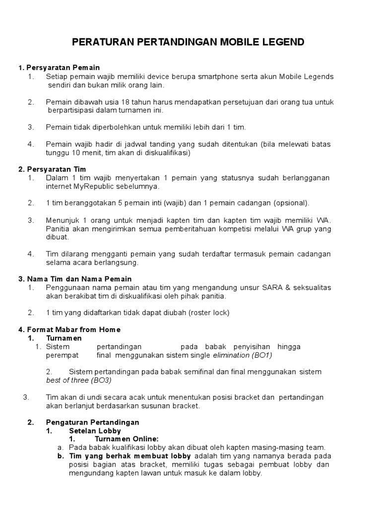 Peraturan Pertandingan Mobile Legend | PDF