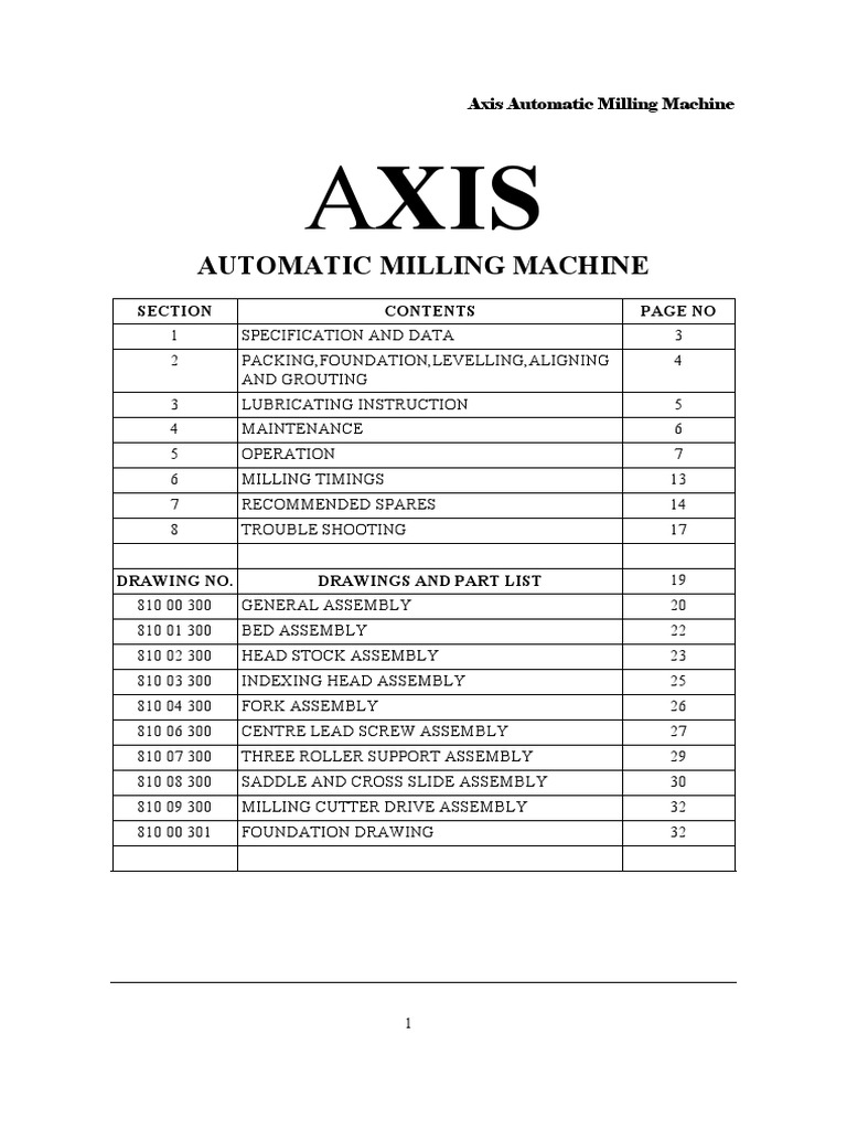 AXIS Automatic Milling Manual - R1 | PDF | Bearing (Mechanical) | Screw