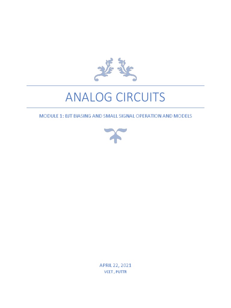 Module 1 Bjt Biasing And Small Signal Operation And Models Notes Pdf