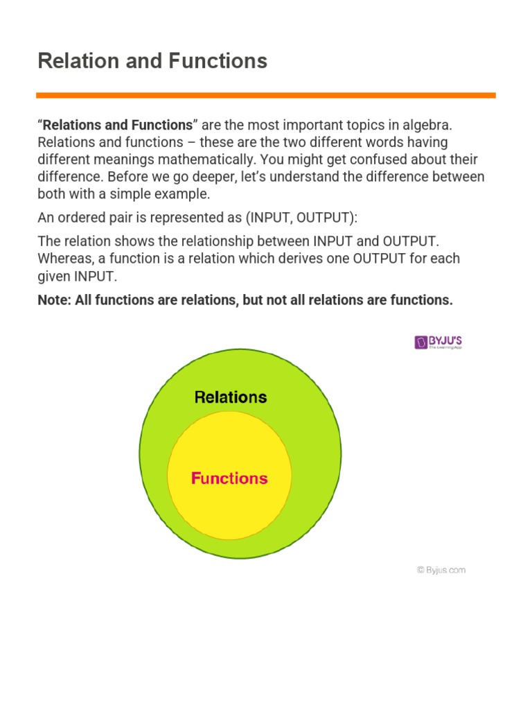 Relation And Functions Pdf Function Mathematics Set Mathematics