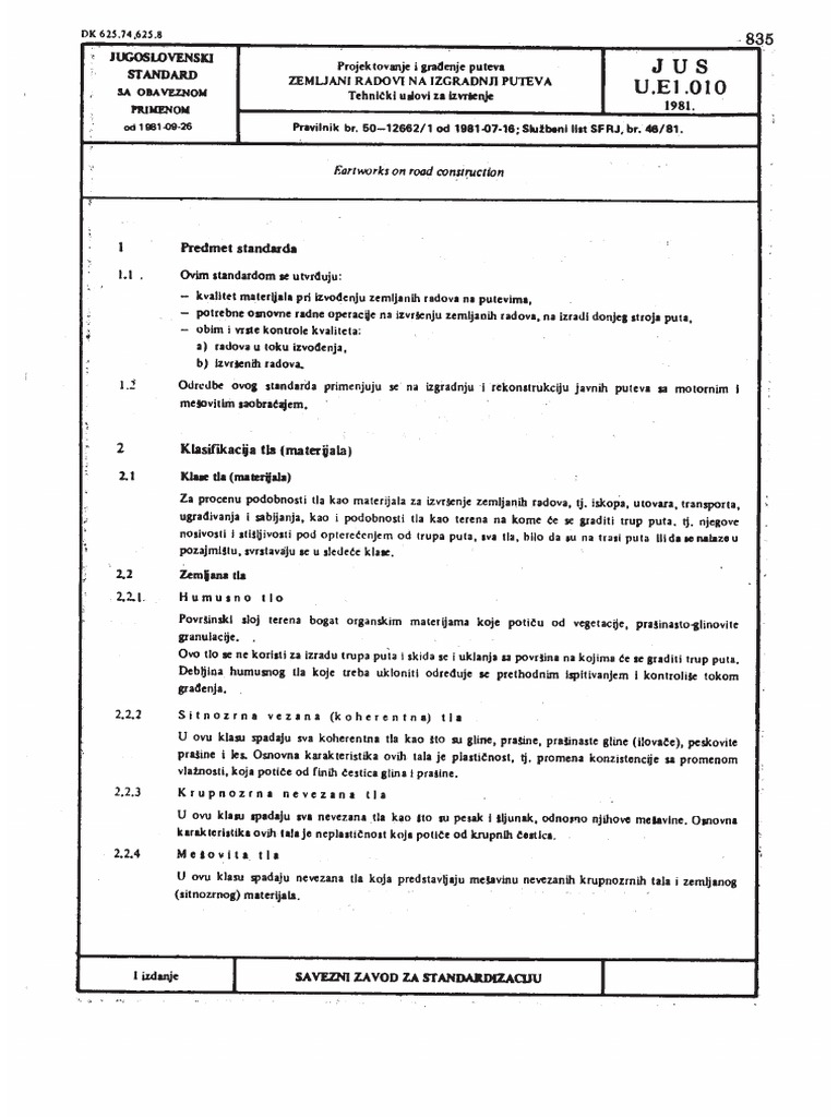 JUS U.E1.010-zemljani Radovi | PDF