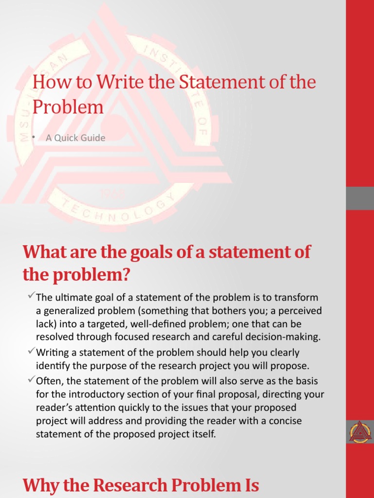 How To Write A Statement of The Problem | PDF | Dormitory | Goal