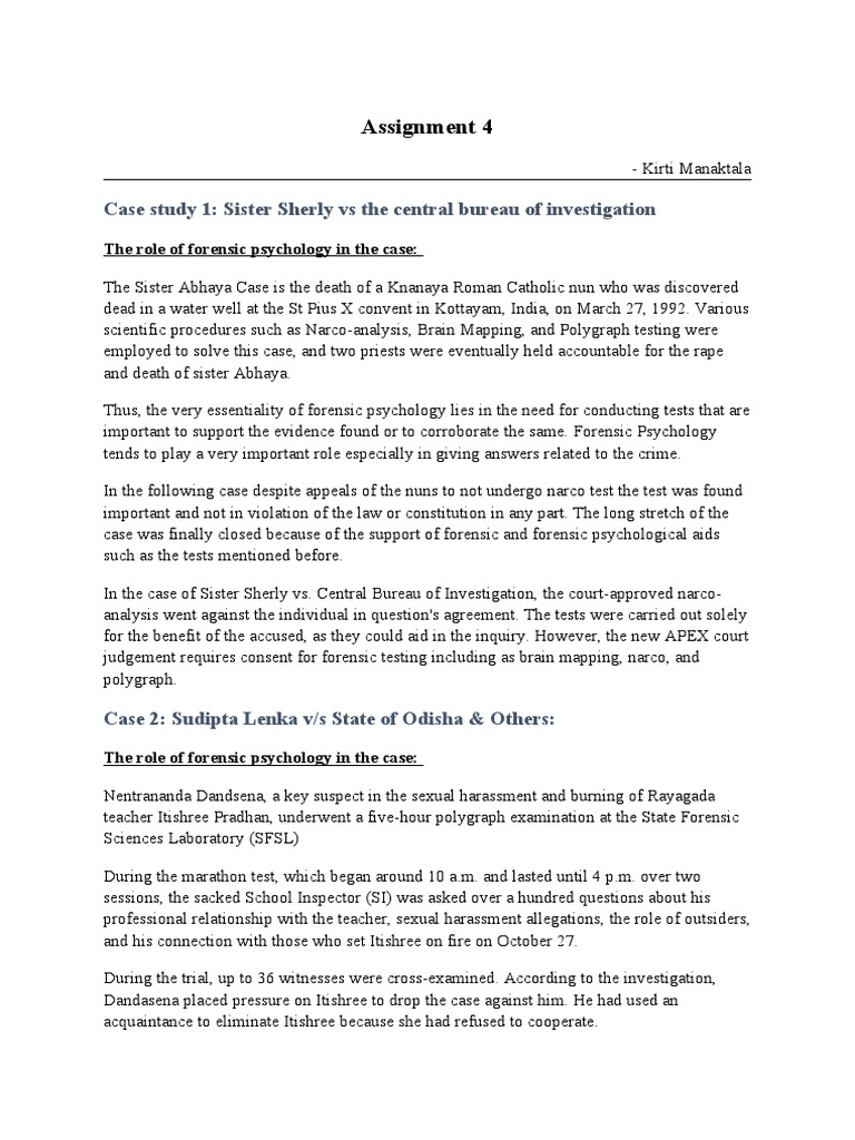 Assignment 4: Case Study 1: Sister Sherly Vs The Central Bureau of Investigation | PDF ...