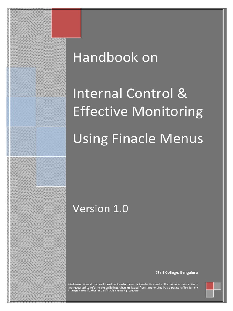 Handbook On Internal Control - Effective Monitoring Using Finacle Menus ...