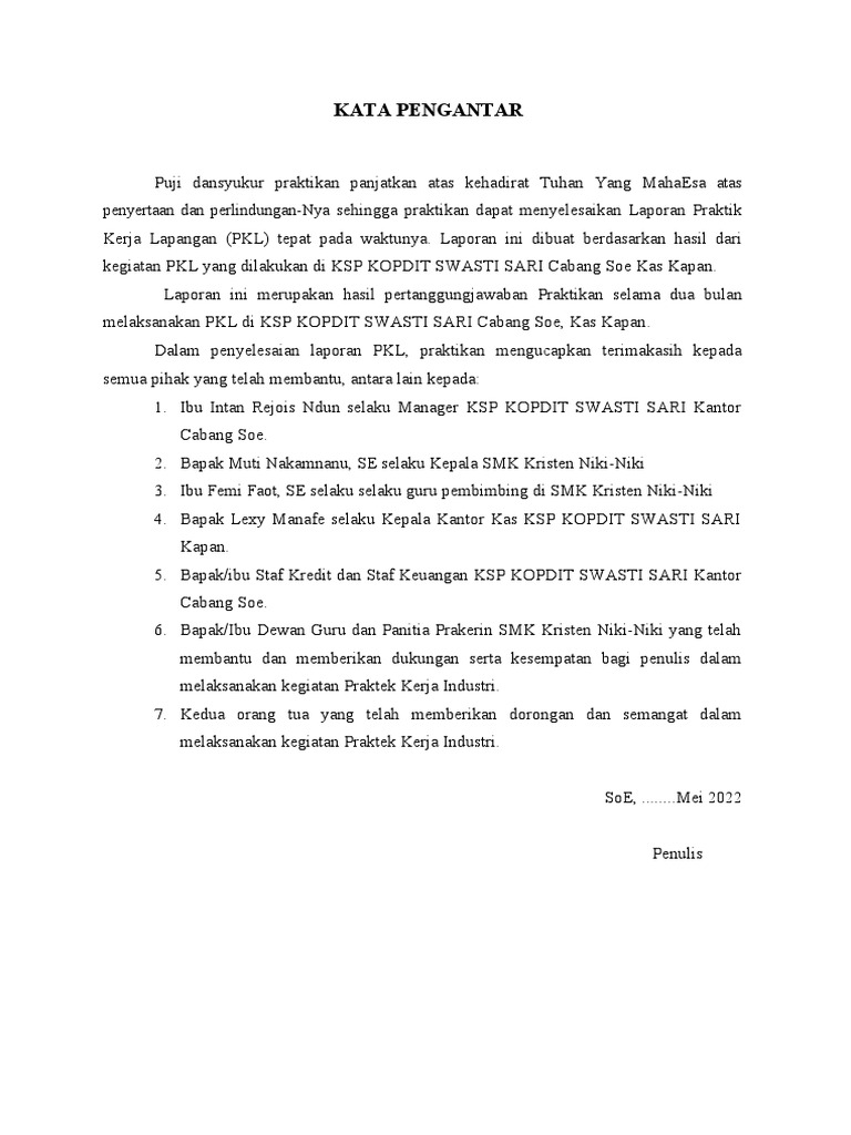 Kata Pengantar PKL | PDF