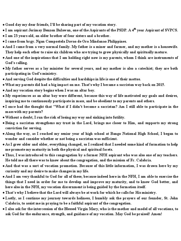 Vocation Story Finale | PDF | Prayer | Intercession