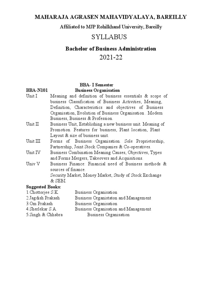 BBA Syllabus | PDF | Human Resource Management | Bookkeeping