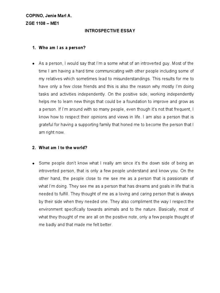 Copino Zge1108 Introspective-Essay | PDF | Thought | Metaphysics Of Mind