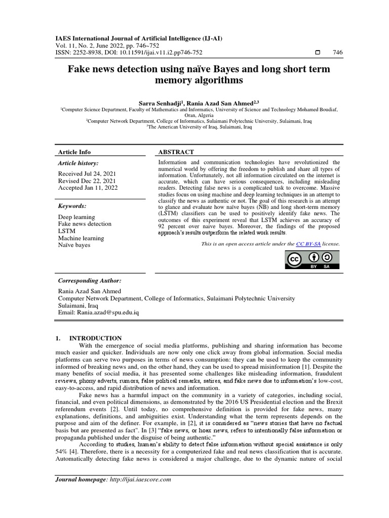 Fake News Detection Using Naïve Bayes And Long Short Term Memory