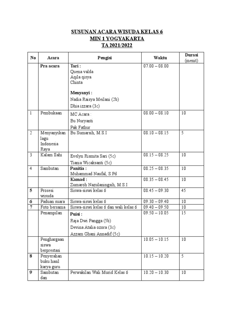 Susunan Acara Wisuda Purna Siswa Fix | PDF