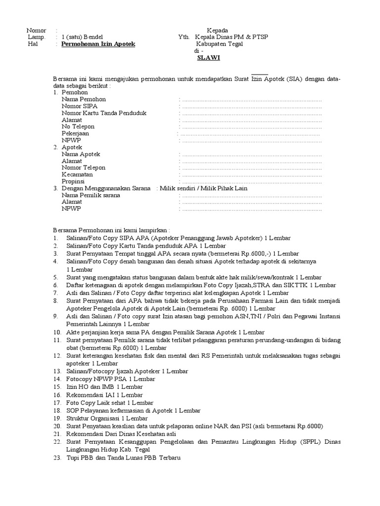 Form Izin Apotek | PDF