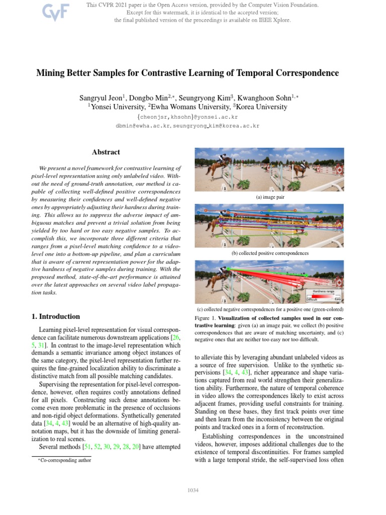 Jeon Mining Better Samples For Contrastive Learning of Temporal Correspondence CVPR 2021 Paper | PDF