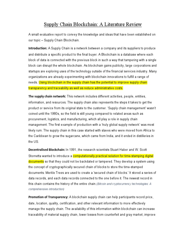 Supply Chain Blockchain Literature Review Pdf Supply Chain Cryptocurrency