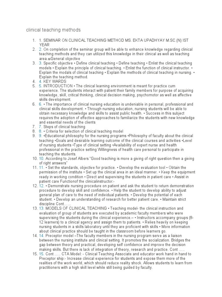 Clinical Teaching Methods | PDF | Teaching Method | Nursing