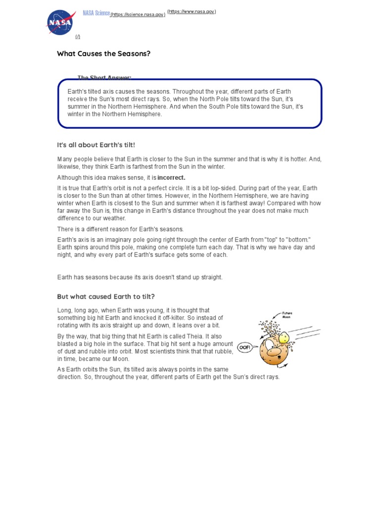 What Causes The Seasons - NASA Space Place - NASA Science For Kids ...