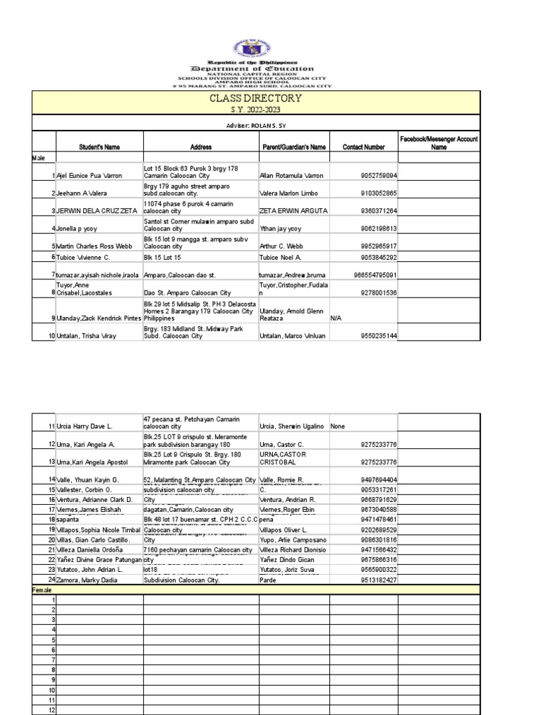 Class Directory Per Section | PDF | Parenting | Facebook