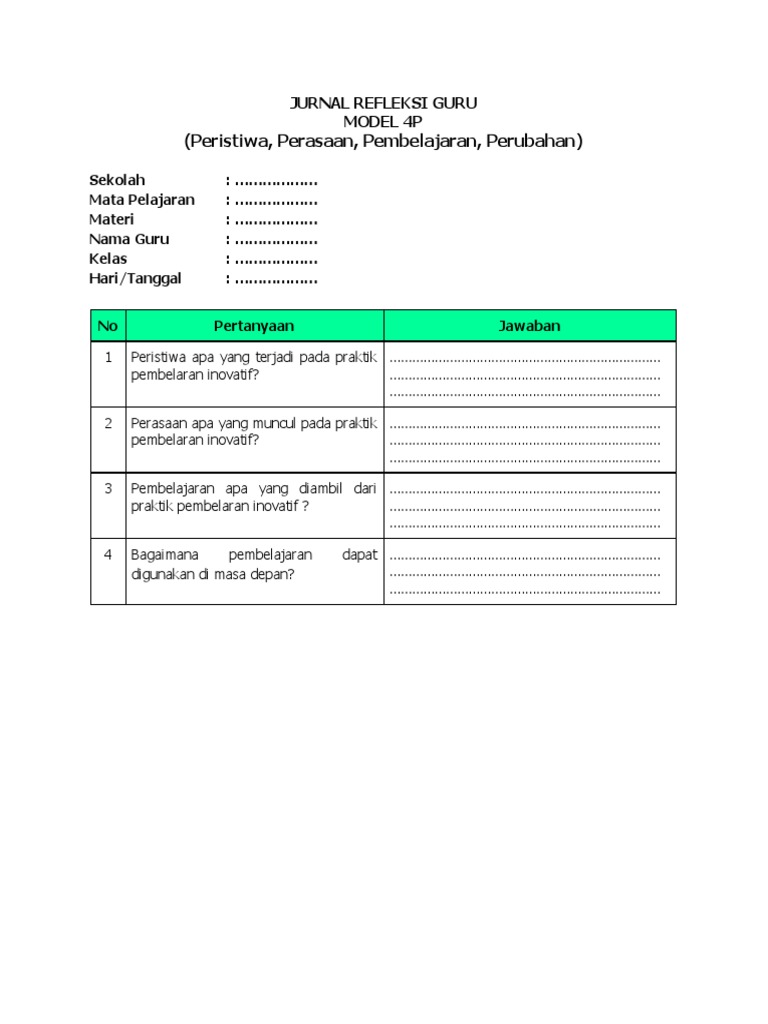 02 Jurnal Refleksi Model 4P | PDF