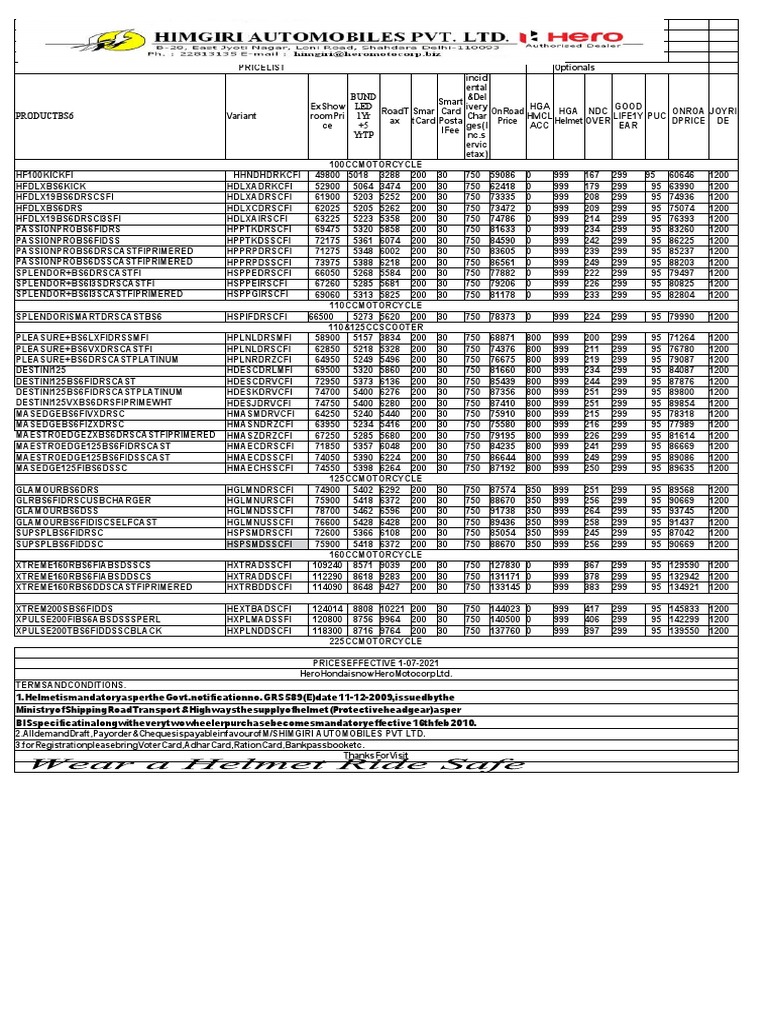 Hero Motorcycle Price List 2023 | PDF | Private Transport | Motorcycling