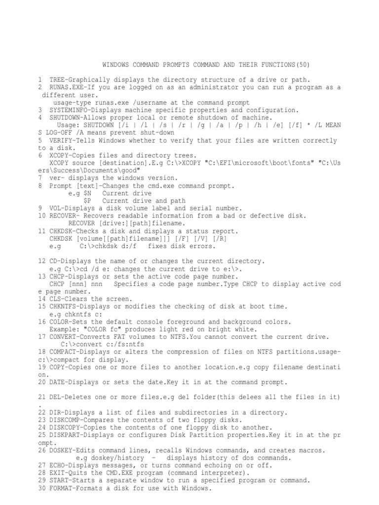 50 Dos Command Pdf Command Line Interface Computer File