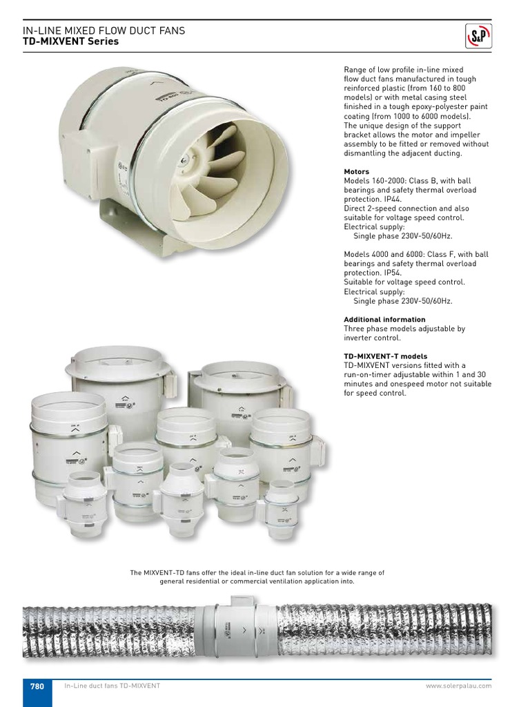 TD-MIXVENT Series: In-Line Mixed Flow Duct Fans | PDF | Duct (Flow ...