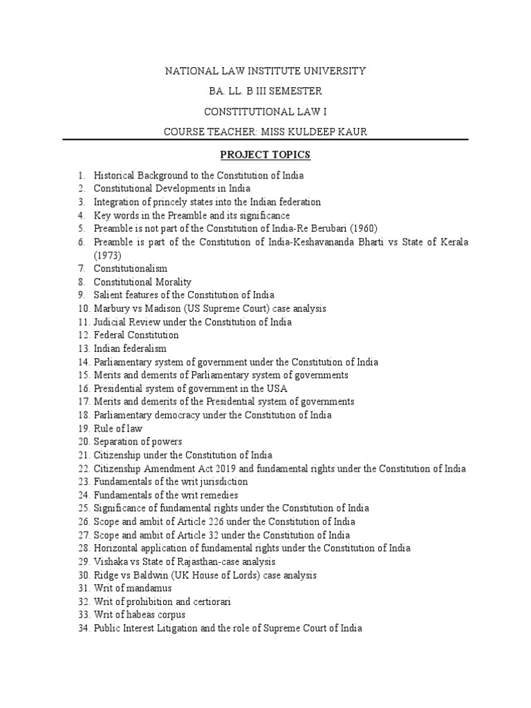 Project Topics Constitutional Law I | PDF | Writ | Political Charters