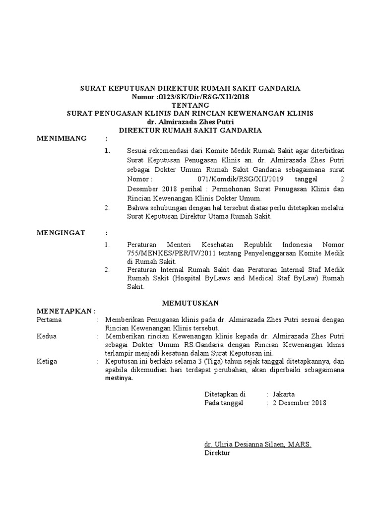 SK Direktur SPK RKK Dr. Almirazada Zhes Putri | PDF