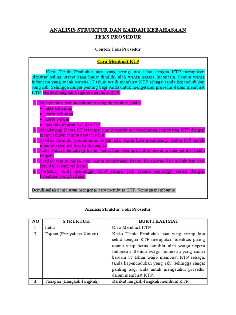 Analisis Struktur Dan Kaidah Kebahasaan Teks Prosedur | PDF
