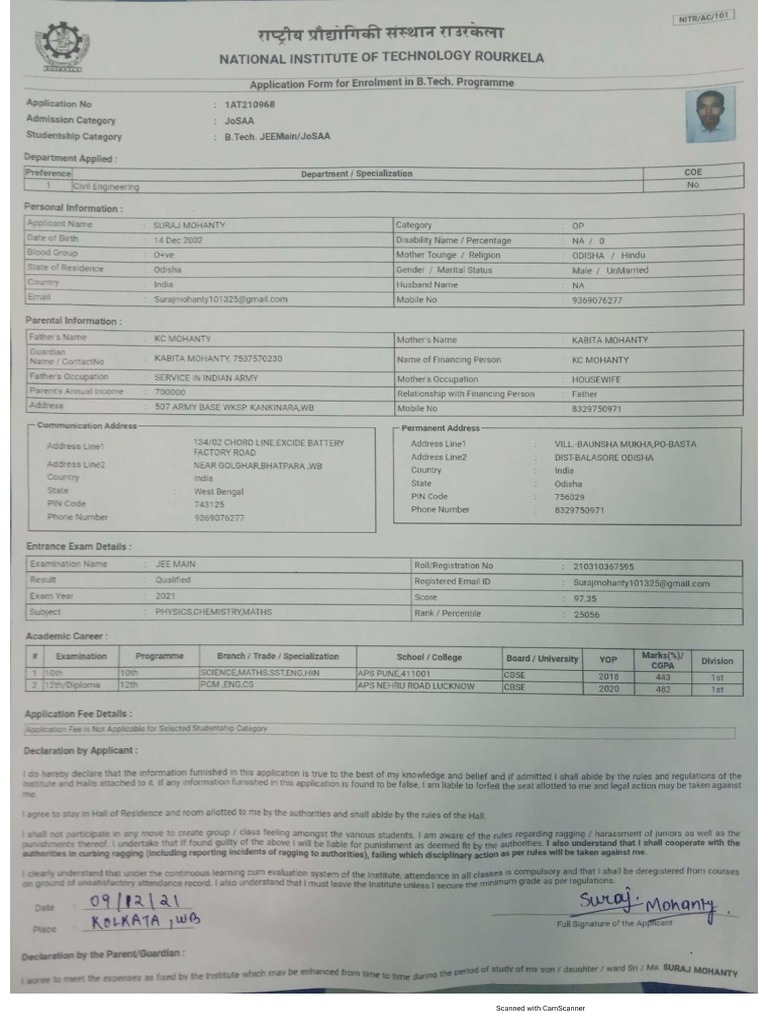 Application and Admission Receipt 1 | PDF