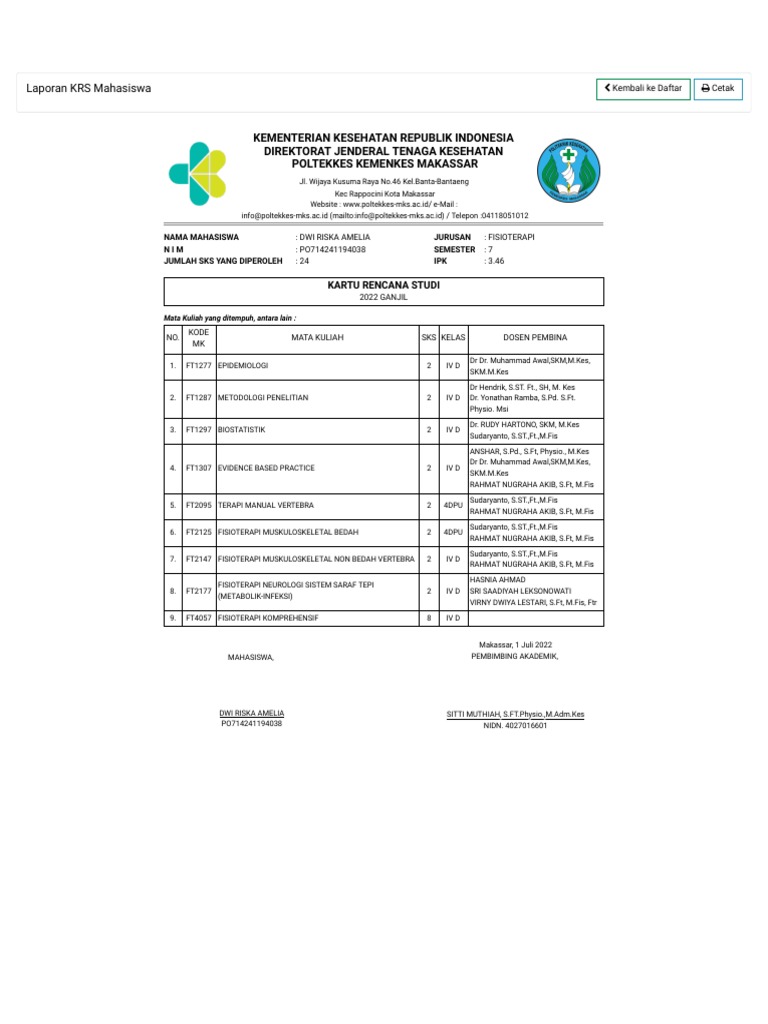 Dwi Riska Amelia Laporan KRS Mahasiswa | PDF