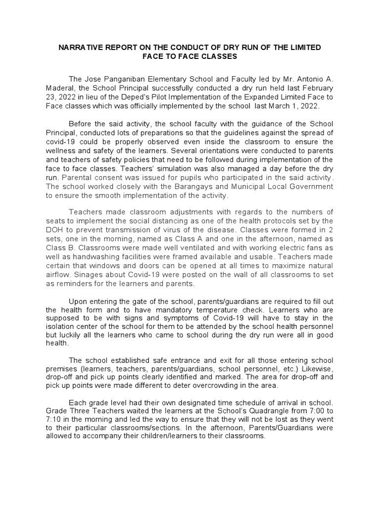 Narrative Report On Dry Run | Download Free PDF | Health Sciences ...