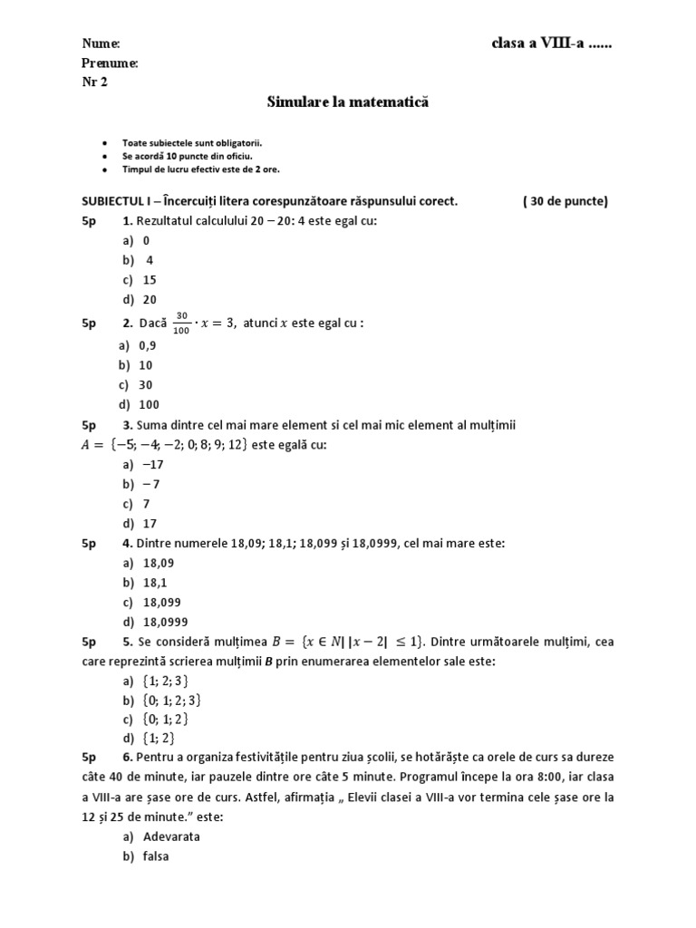 Simulare SC AI - NR 2 | PDF