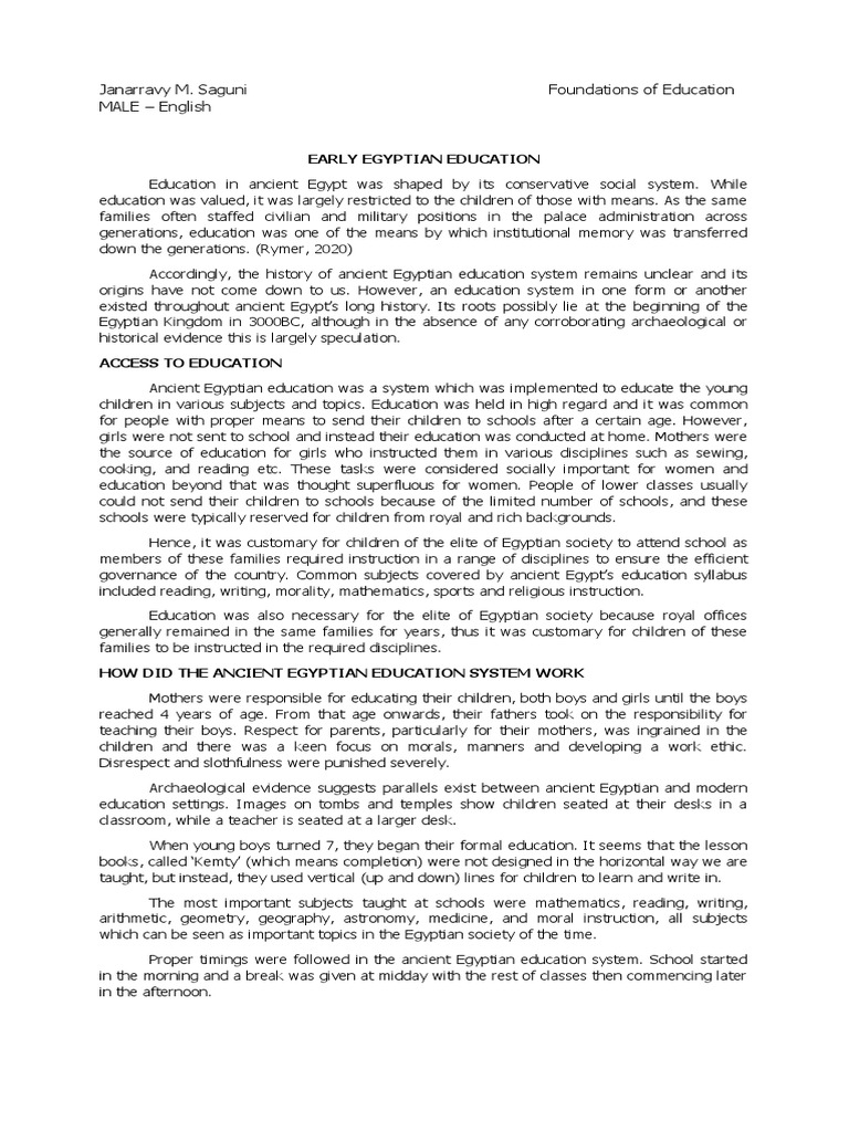 Early Egyptian Education Written Report | PDF | Ancient Egypt ...