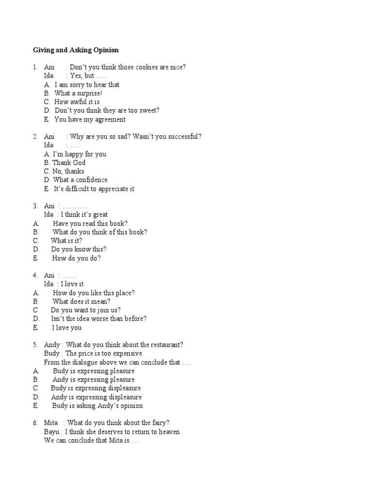 Soal -soal PG Giving and Asking Opinion | PDF