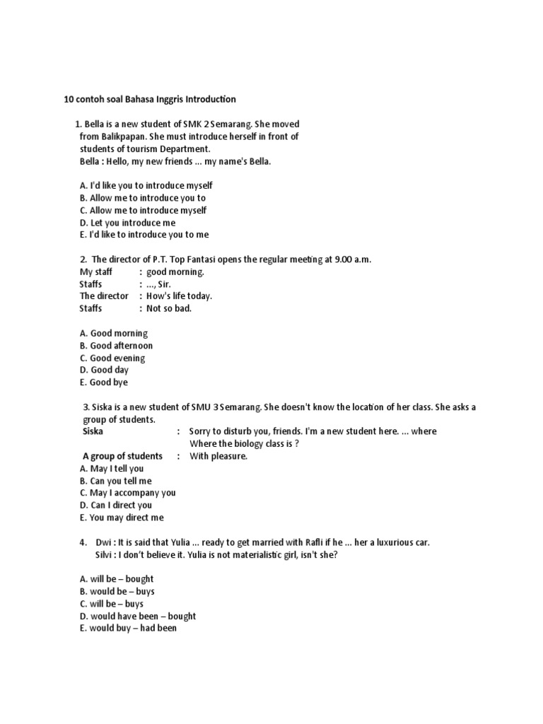 Contoh Soal Introduction Bahasa Inggris | PDF