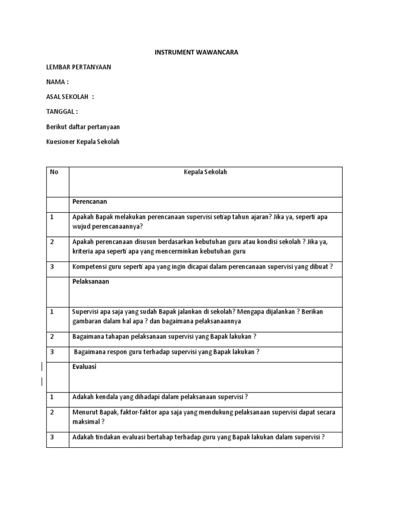 Instrument Wawancara Ks | PDF