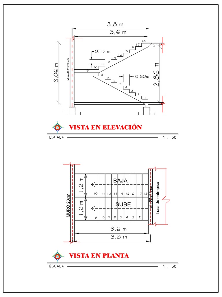 Vista en Planta y en Elevacion Escalera | PDF