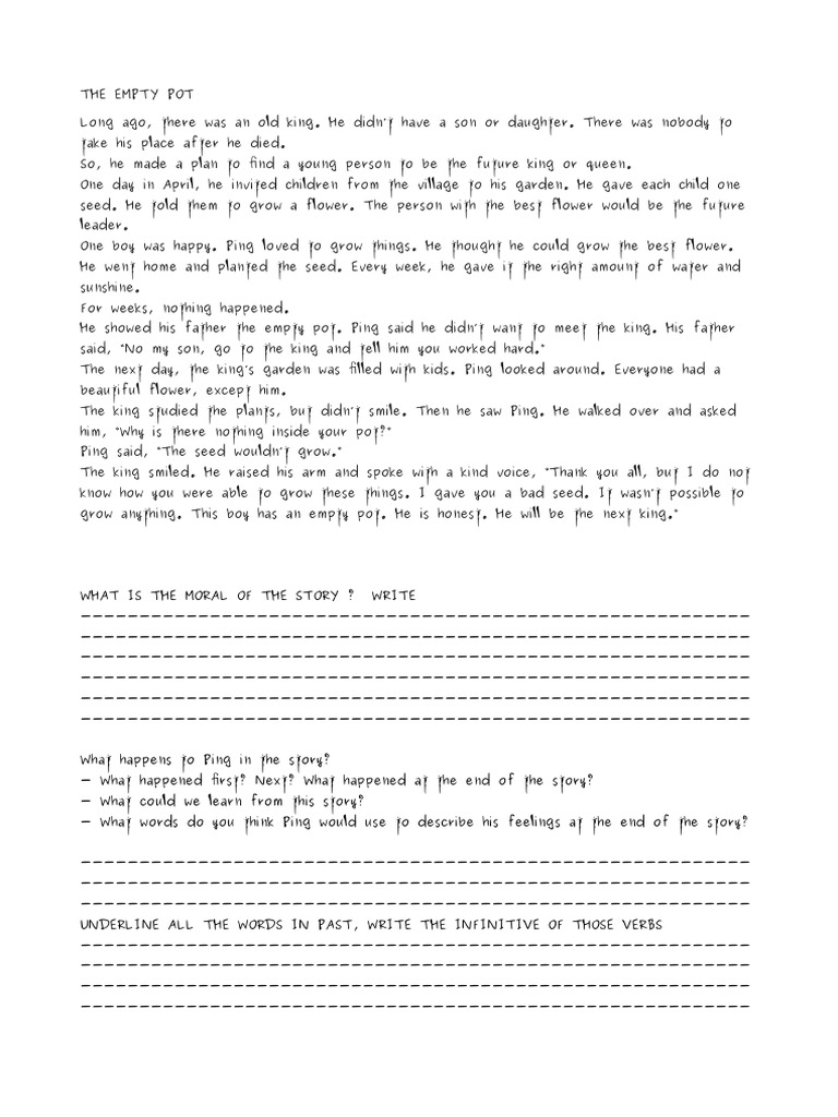 The Empty Pot Short Story Beginner | PDF