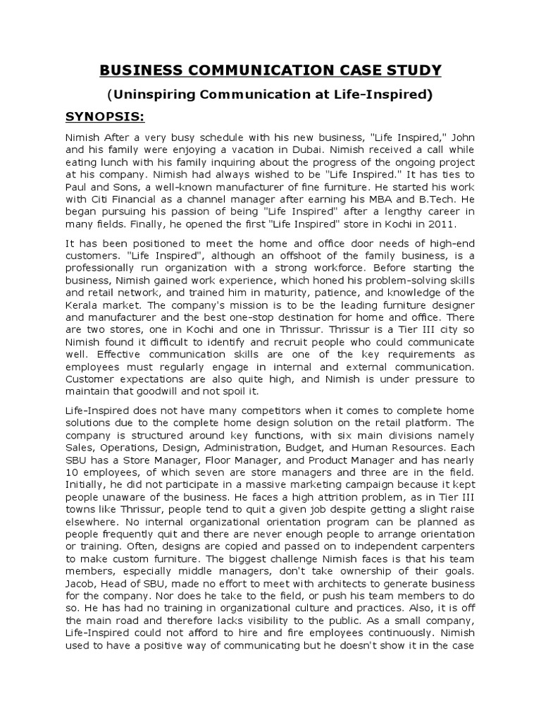 Business Communication Case Study: (Uninspiring Communication at Life ...