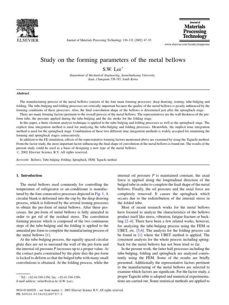 Study On The Forming Parameters of The Metal Bellows: S.W. Lee ...