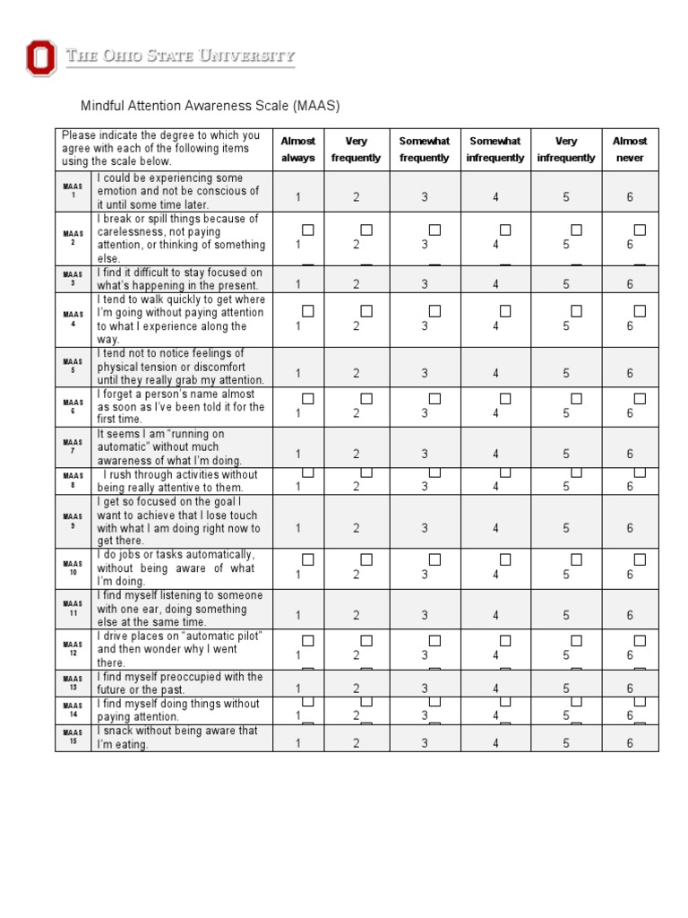 Mindfulness Attention Awareness Scale | PDF | Attention | Mindfulness Mindfulness Attention Awareness Scale | PDF | Attention | Mindfulness