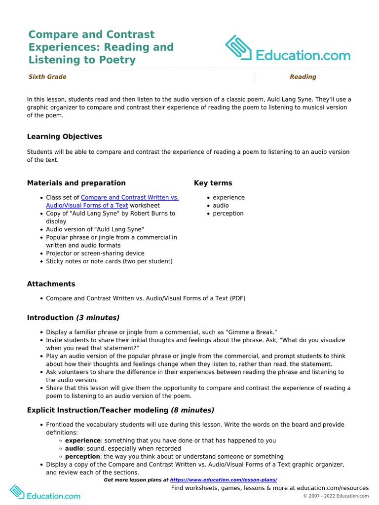 Usr Local Src Education.com Files Static Lesson Plans Compare and Contrast Experiences Reading ...