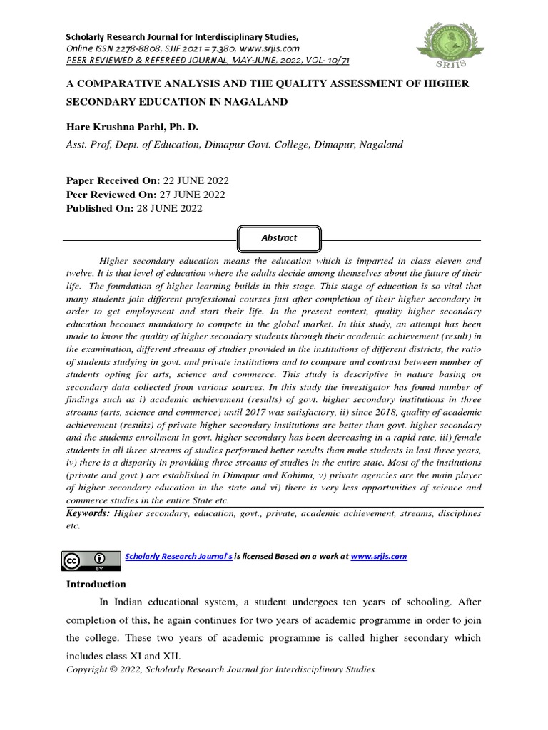 A Comparative Analysis and The Quality Assessment of Higher Secondary ...