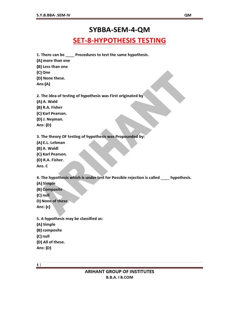 Sybba Sem 4 Set Hypothesis | PDF | Student's T Test | Variance