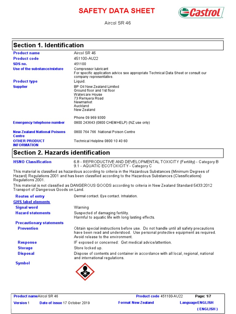 Aircol SR 46 Safety Data Sheet | PDF | Wellness