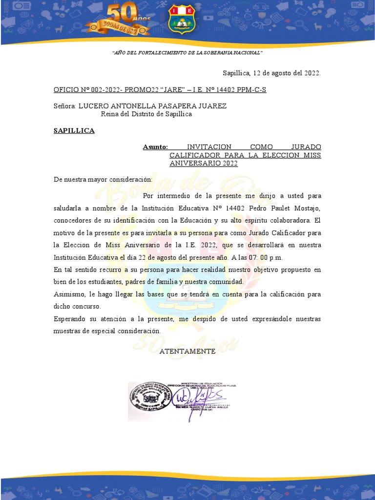 Oficio Por Aniversario | PDF